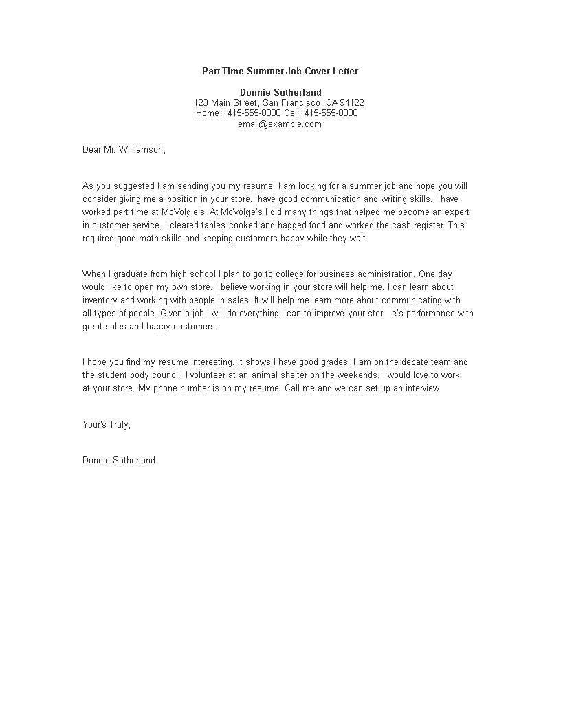 免费 Parttime Summer Job Application | 样本文件在 allbusinesstemplates.com