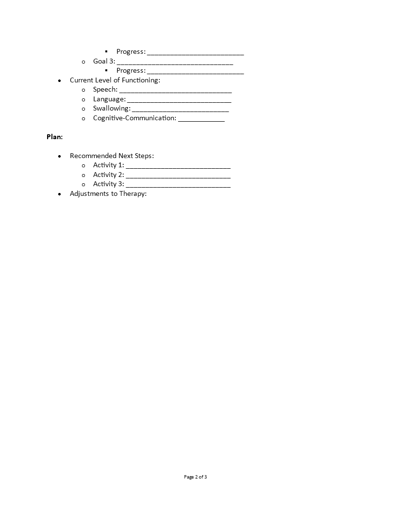 Speech Therapy Progress Note Template Templates At