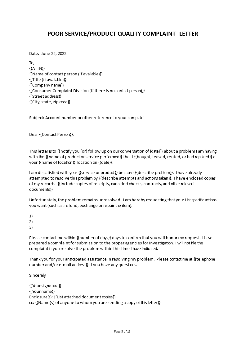 Kostenloses Complaint Letter to Hotel for Accommodation