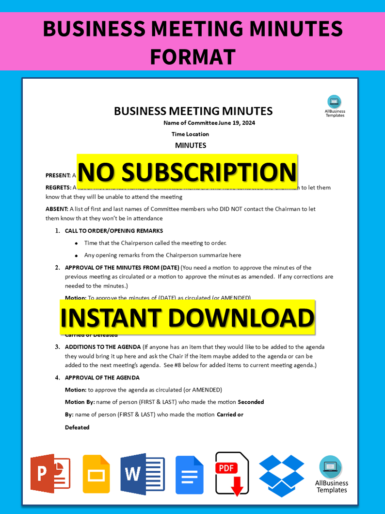 Business Meeting Minutes Format | Templates at allbusinesstemplates.com
