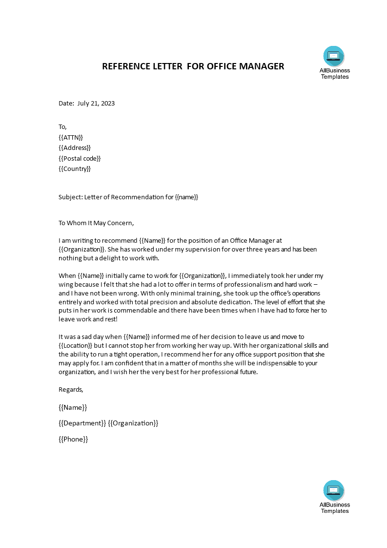 Formal Reference Letter Format | Templates at allbusinesstemplates.com