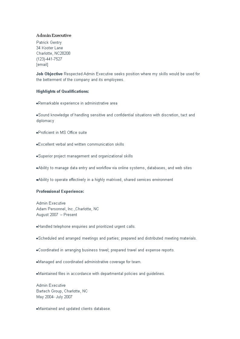 Admin Executive | Templates at allbusinesstemplates.com