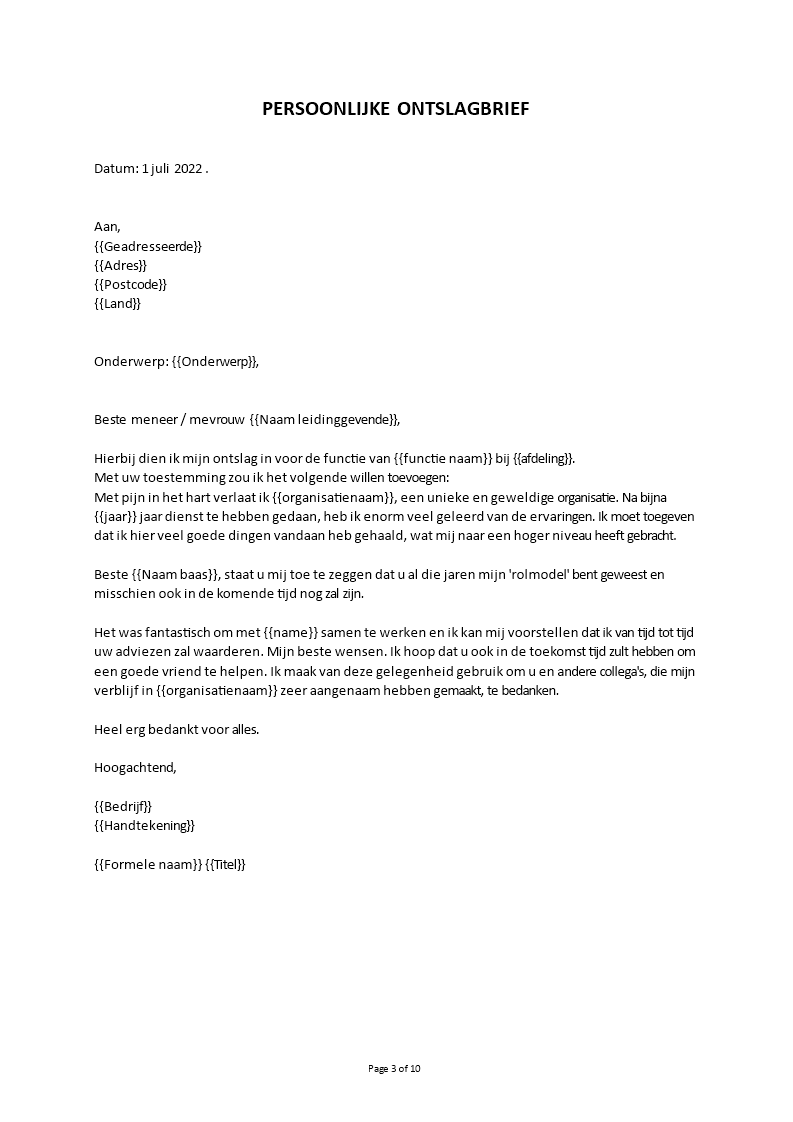 Gratis Ontslag Brief Lay-out