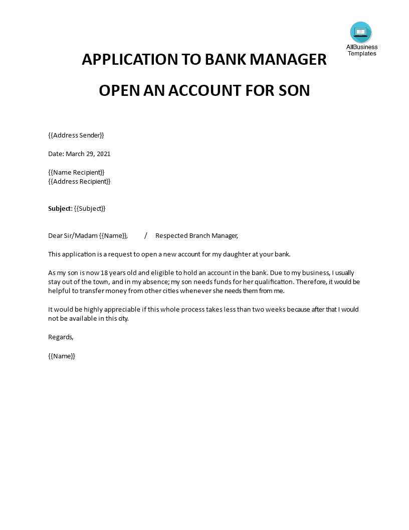 Bank Account Application Letter Format | Templates at ...