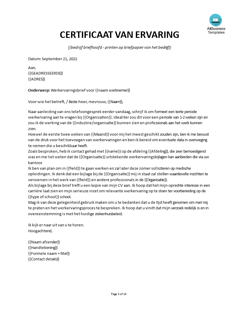 Ervaring Certificaat | Templates at allbusinesstemplates.com
