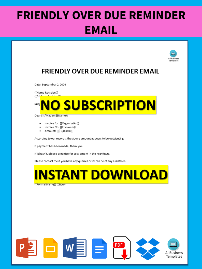Friendly Over Due Reminder Email | Templates at allbusinesstemplates.com