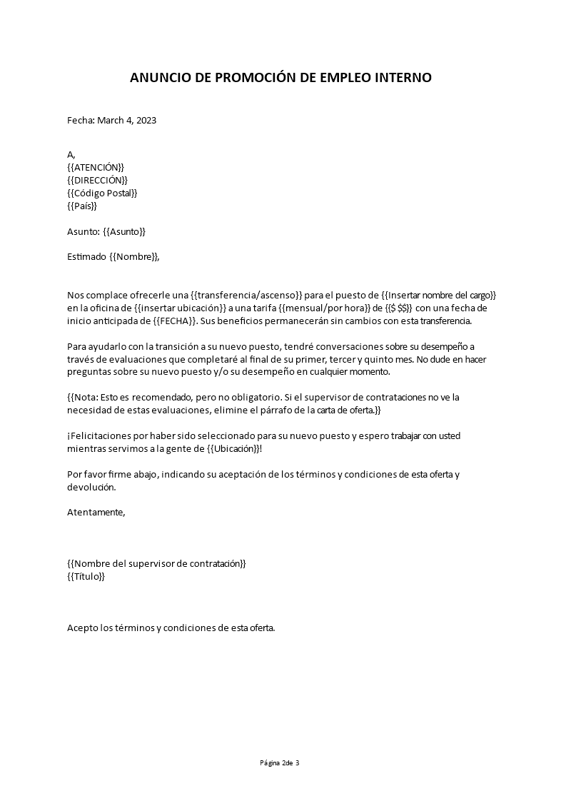 Carta de oferta de promoción | Templates at allbusinesstemplates.com