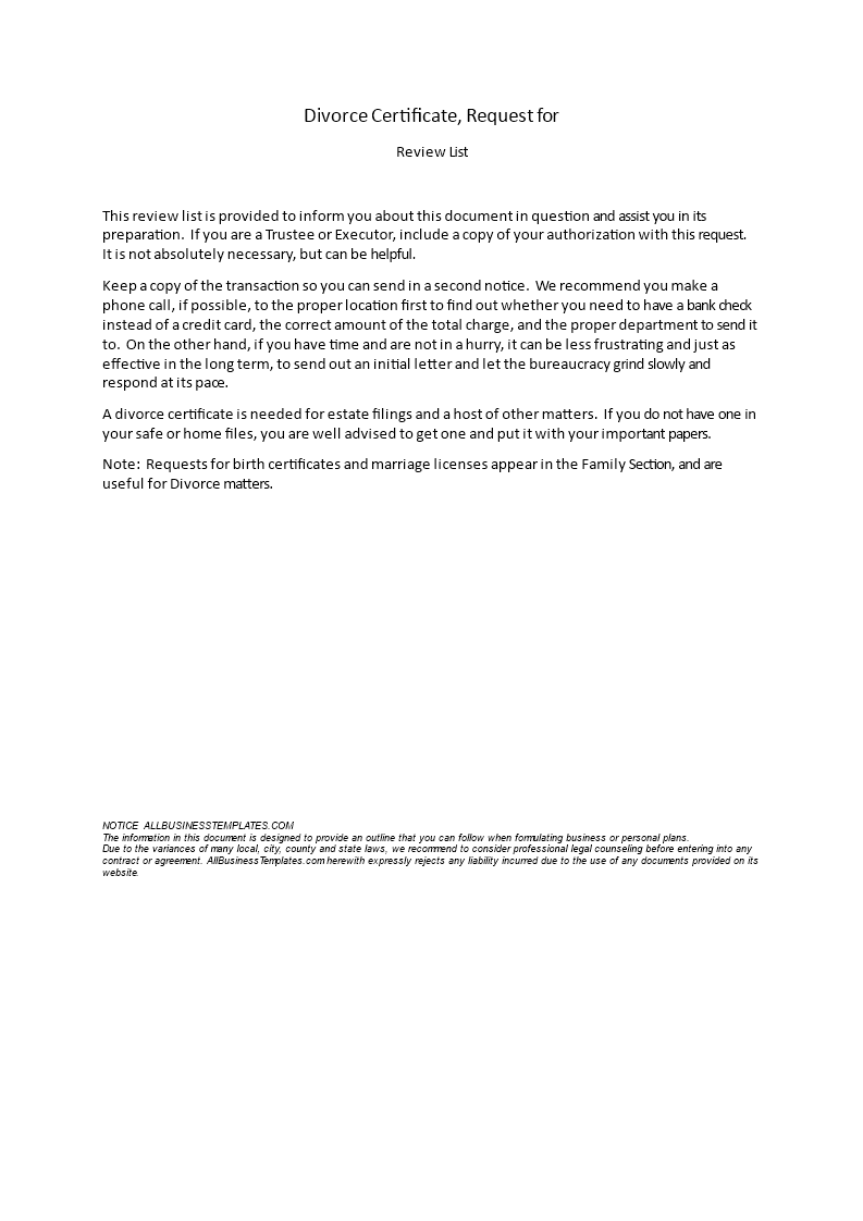 Request For Divorce Certificate | Templates at allbusinesstemplates.com