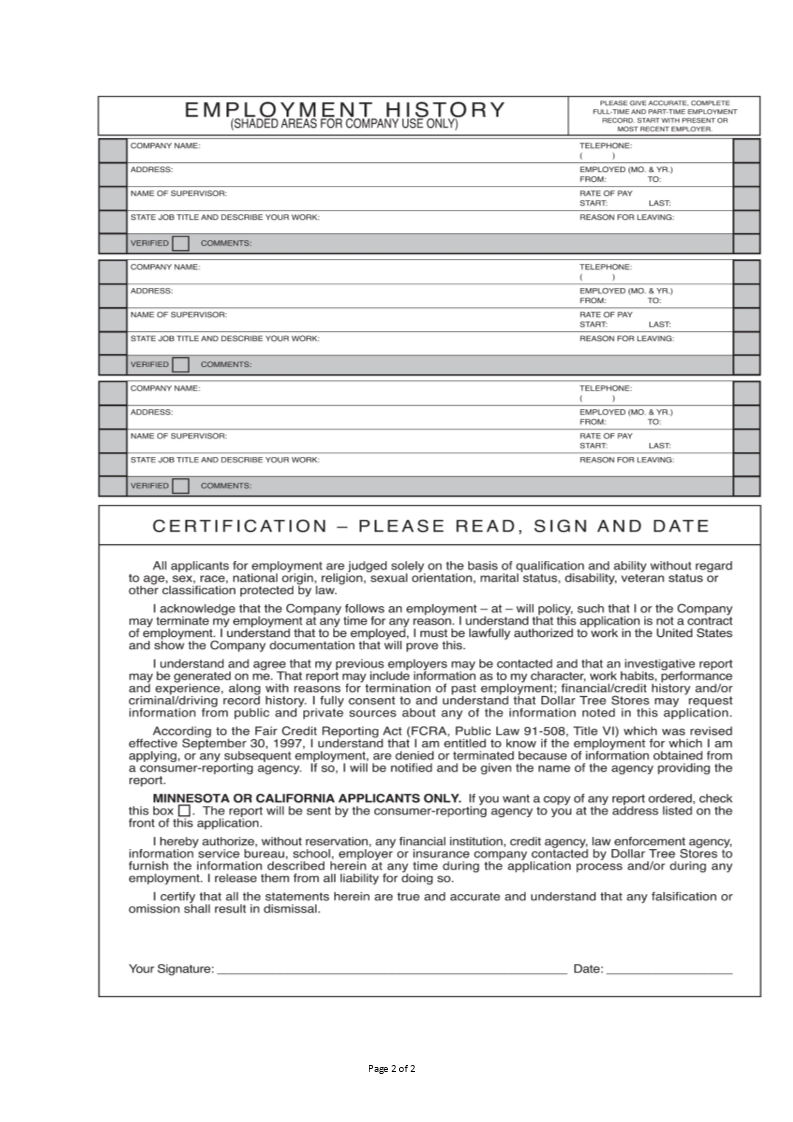 Dollar Tree Application | Templates at allbusinesstemplates.com