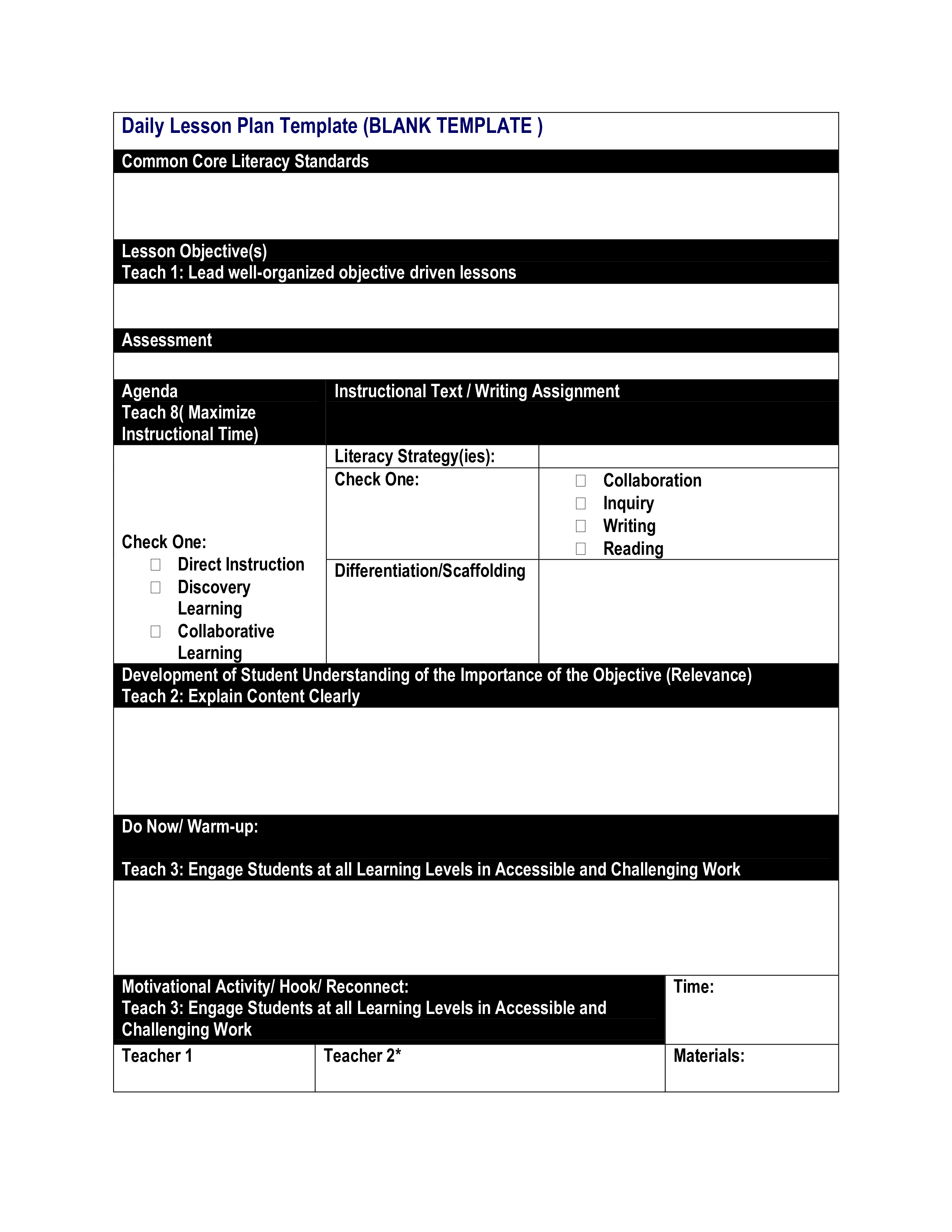 Lesson Plan Template Using Common Core Standards PDF Template