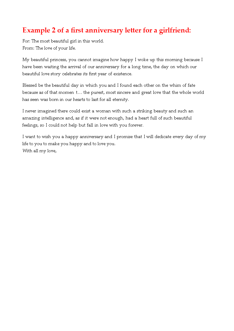  Anniversary Love Letter For Girlfriend Allbusinesstemplates