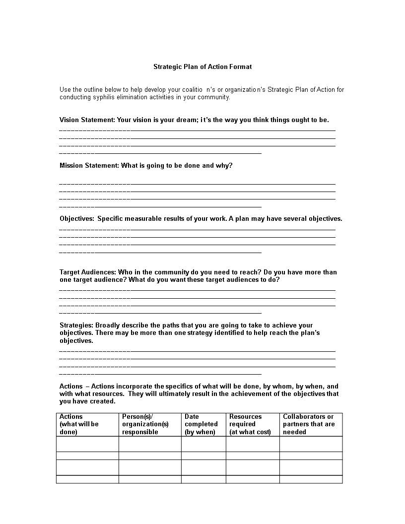Strategic Action Plan Format Templates At Allbusinesstemplates