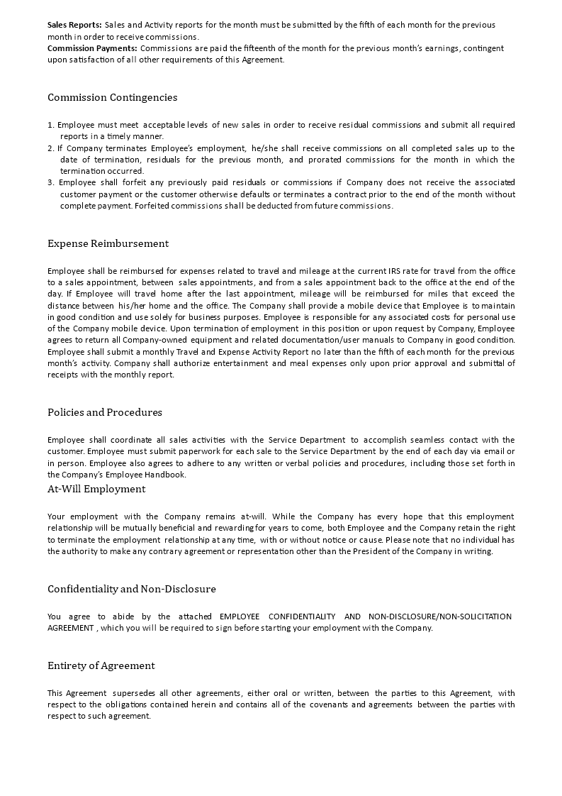 Sales Commission Contract Example | Templates at allbusinesstemplates.com