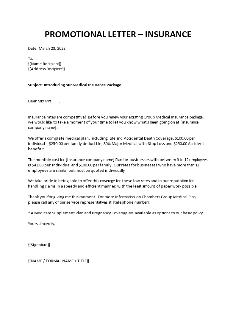 Promotional letter - insurance | Templates at allbusinesstemplates.com
