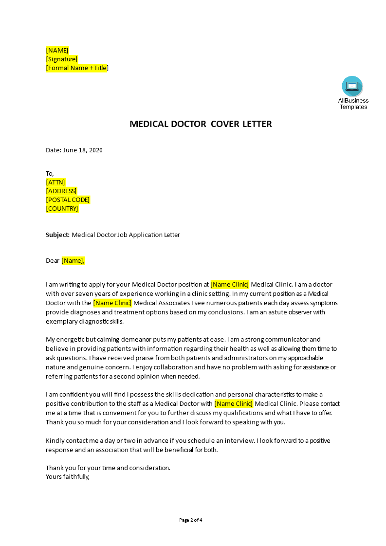 Job Application Letter For Doctor Templates At Allbusinesstemplates
