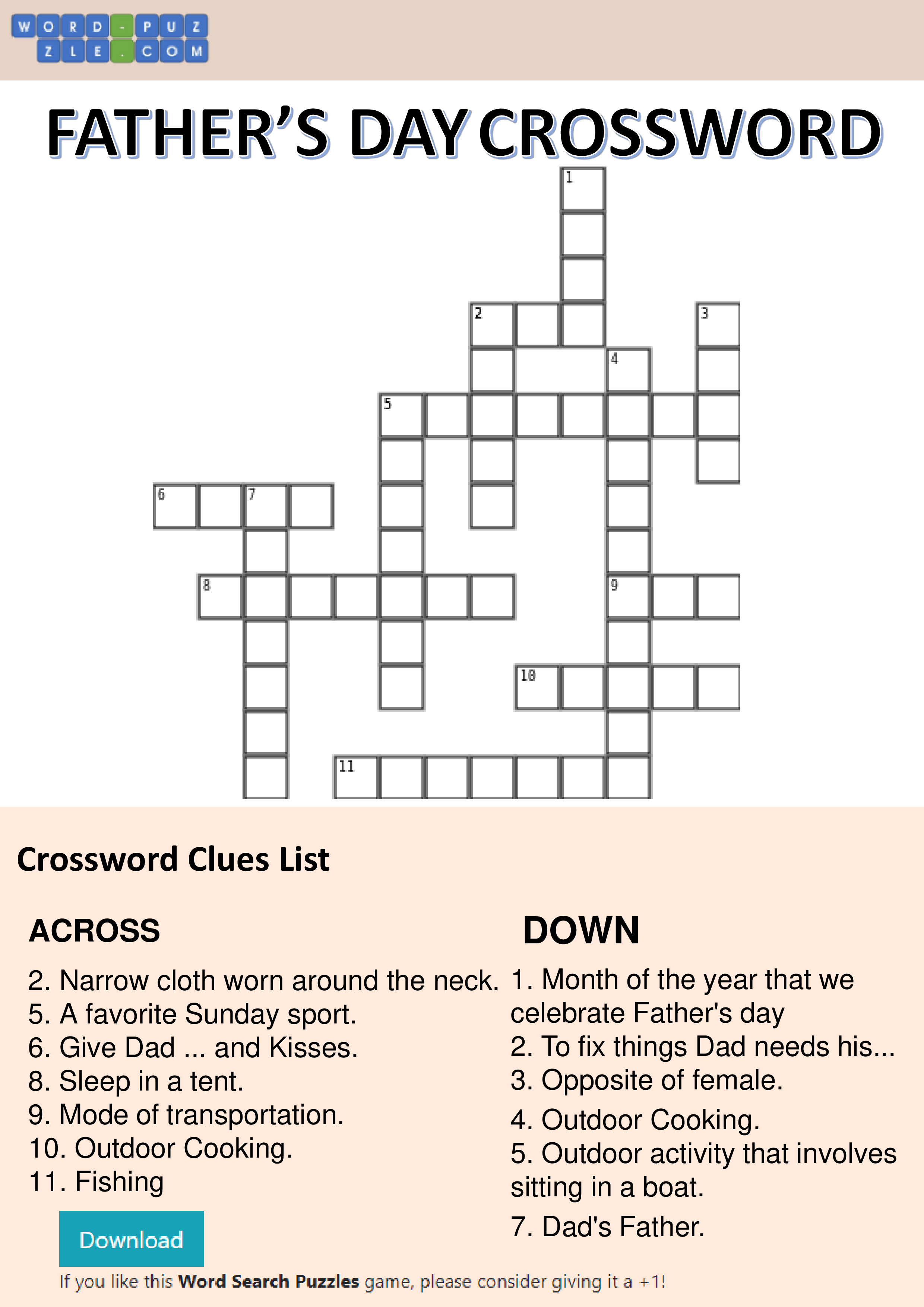 Father's Day Crossword Puzzle | Templates at allbusinesstemplates.com