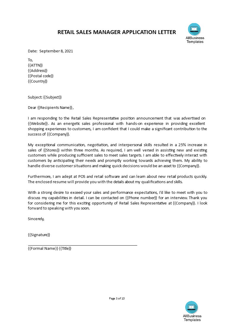 Retail Salesman Cover Letter | Templates at allbusinesstemplates.com