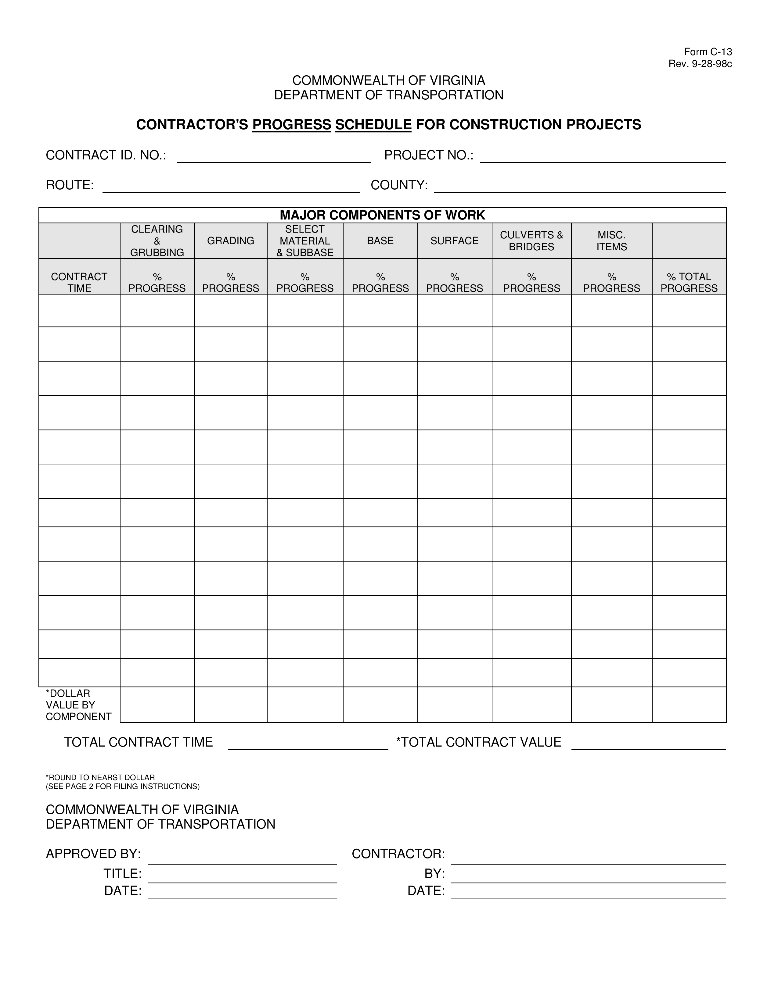 Construction Work In Progress Schedule Templates At