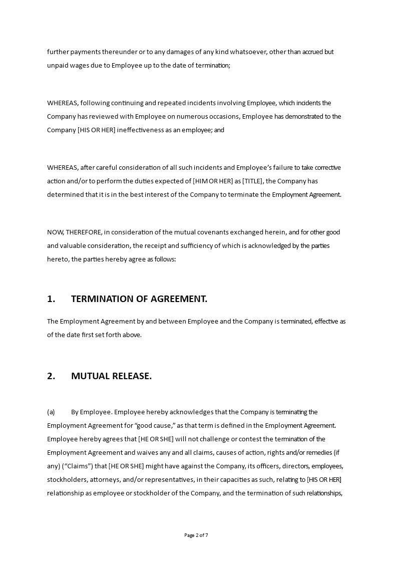 Company Employment Separation Agreement | Templates at ...
