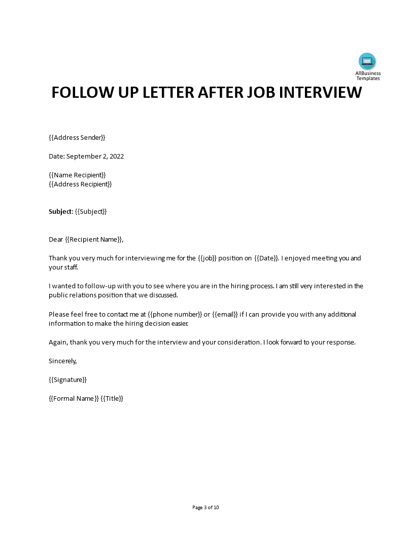 Business Followup Letter After Interview | Templates at ...