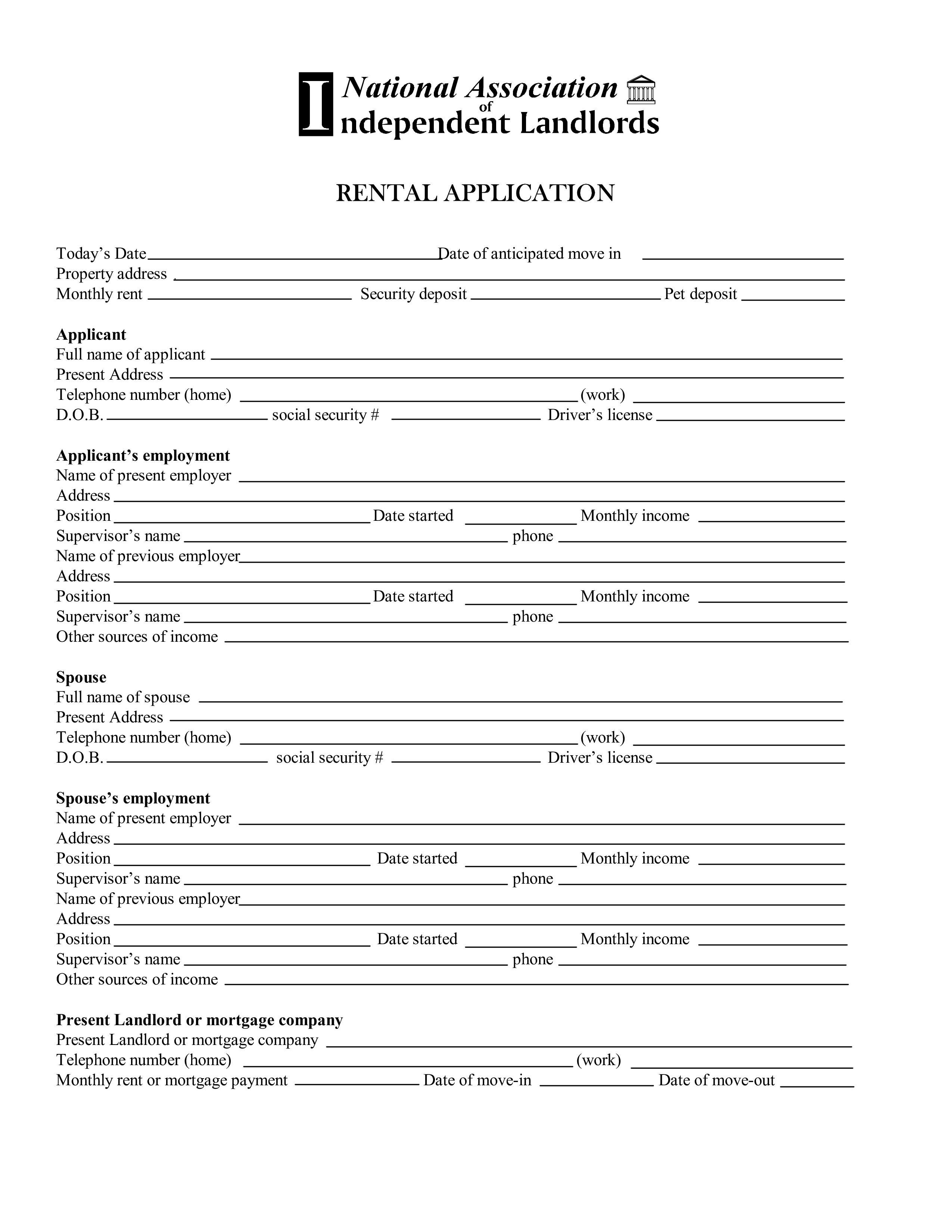 Standard Rental Application Template