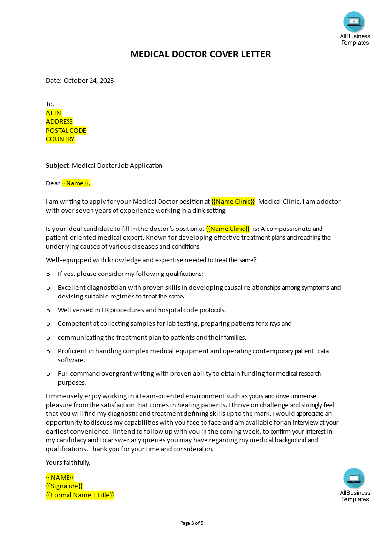 Formal Job Application Letter For Doctor | Templates at ...