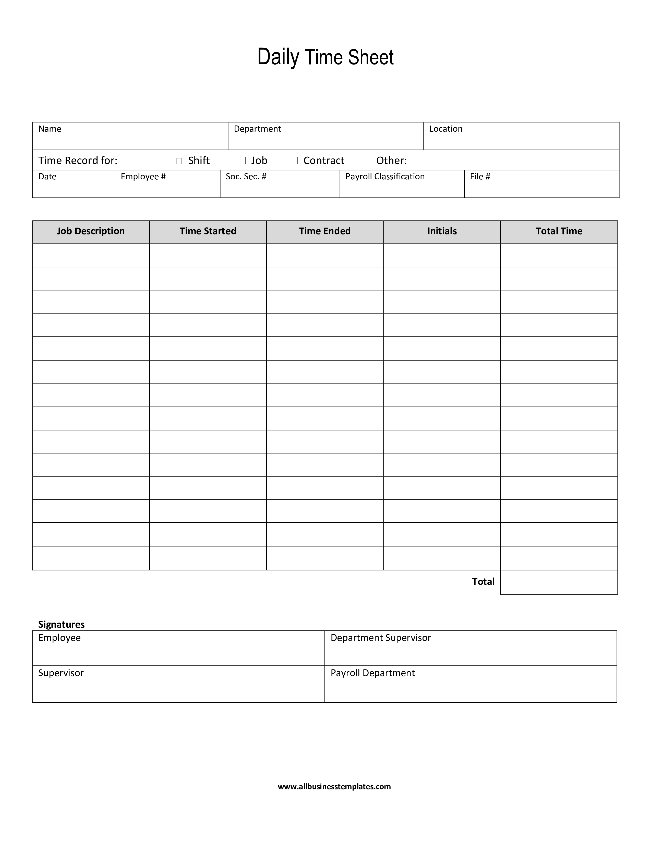 Daily Time Sheet Templates At Allbusinesstemplates