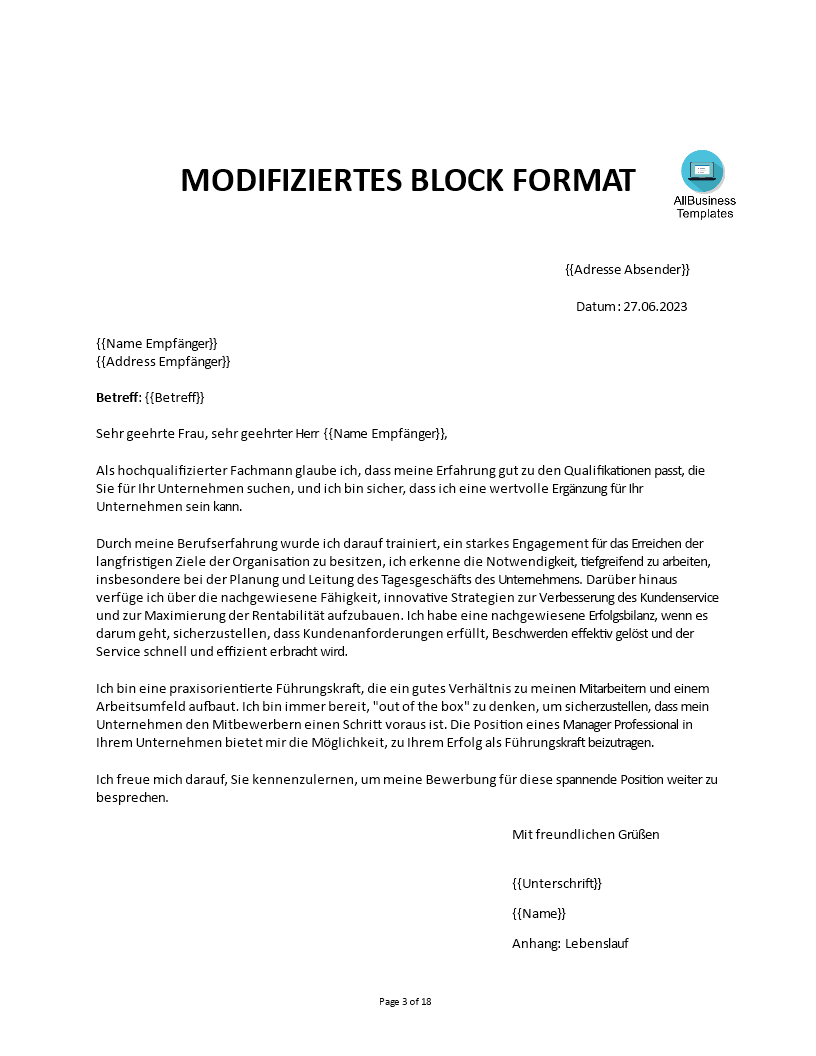 Semi-Block Brief Format | Templates at allbusinesstemplates.com