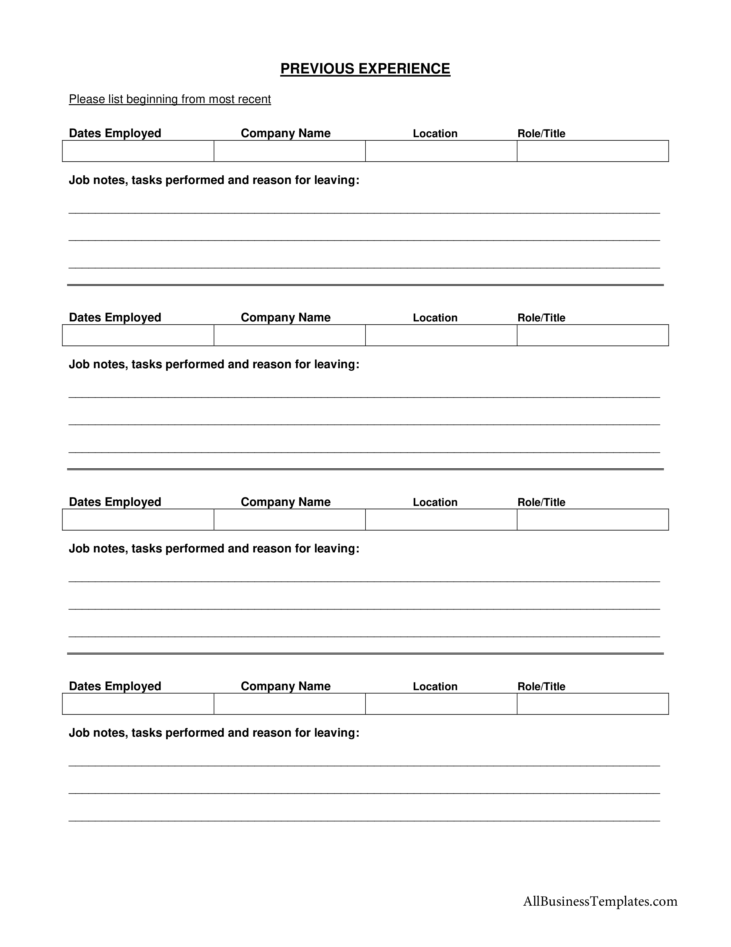 Example of job application form | Templates at allbusinesstemplates.com