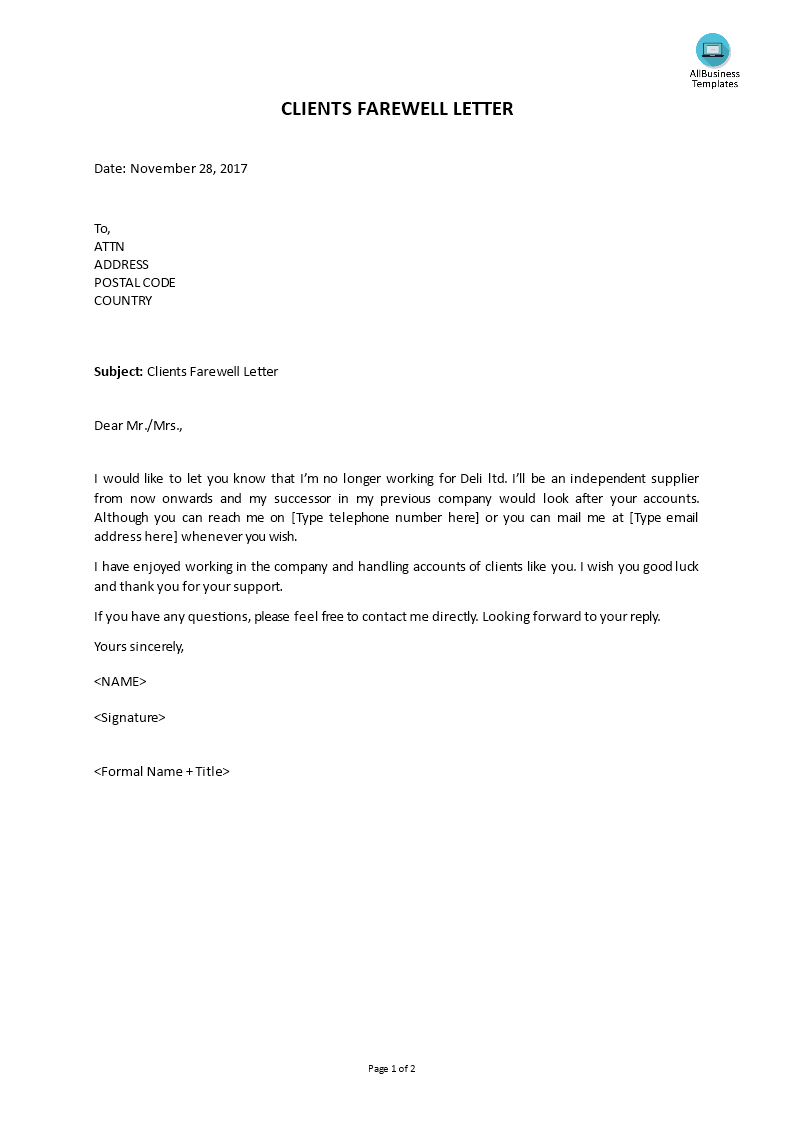  Clients Farewell Letter Allbusinesstemplates