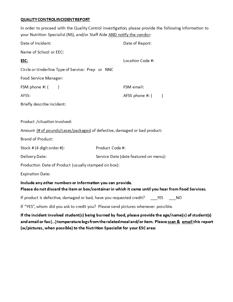 Quality Control Incident Report Templates At Allbusinesstemplates