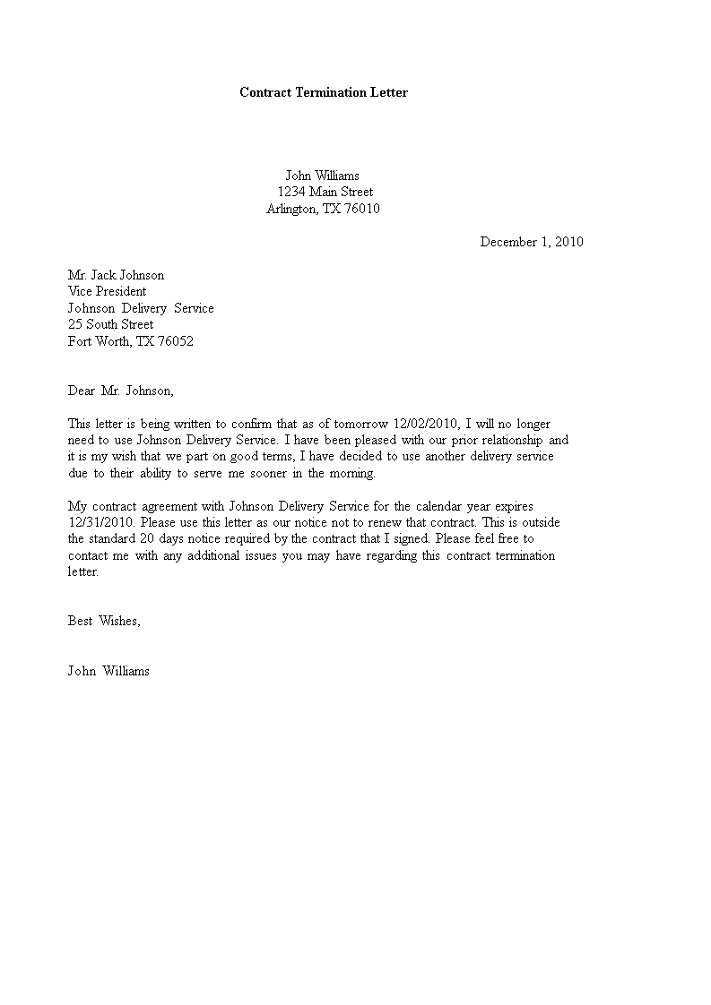 Example Service Contract Termination Letter Templates At 