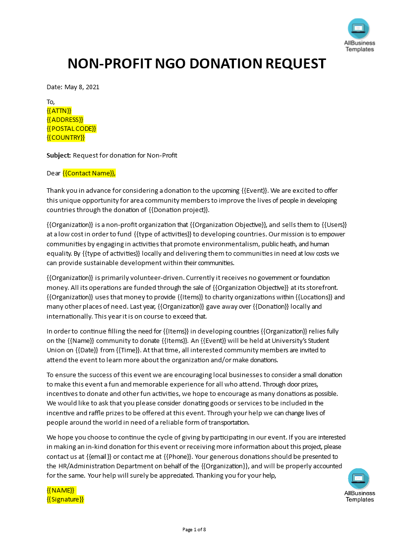 Donation Request Letter Template For Non Profit Excel Vrogue co