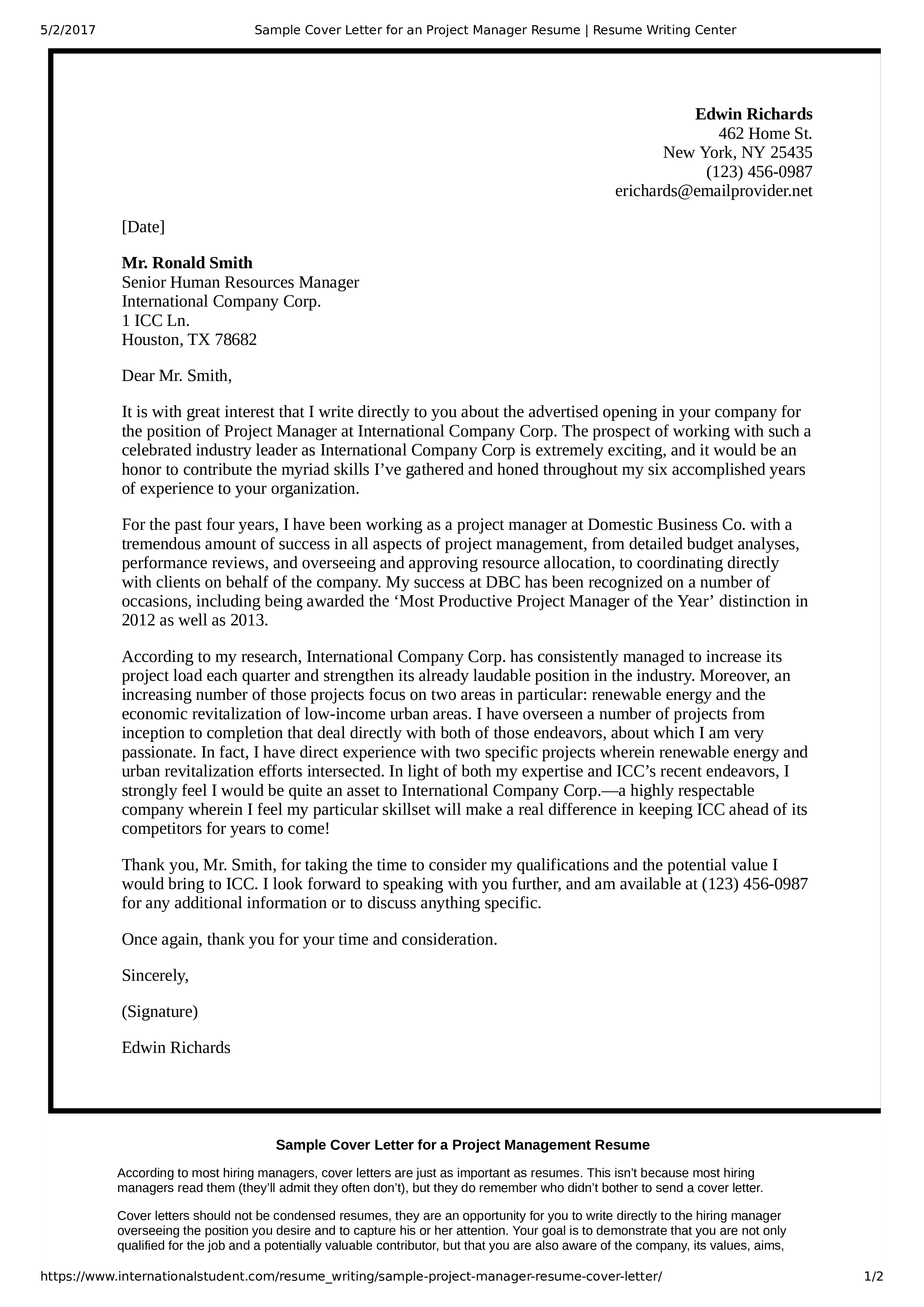 It Program Manager Cover Letter Templates At Allbusinesstemplates