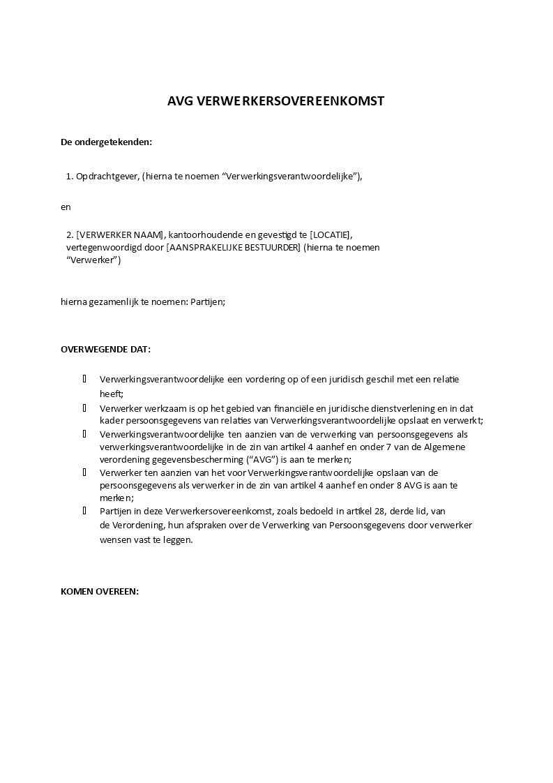 AVG Verwerkersovereenkomst | Templates at allbusinesstemplates.com