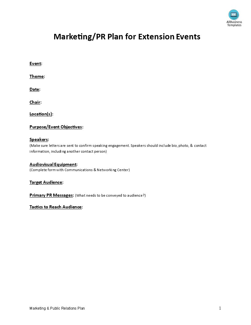 Marketing And Pr Plan | Templates at allbusinesstemplates.com
