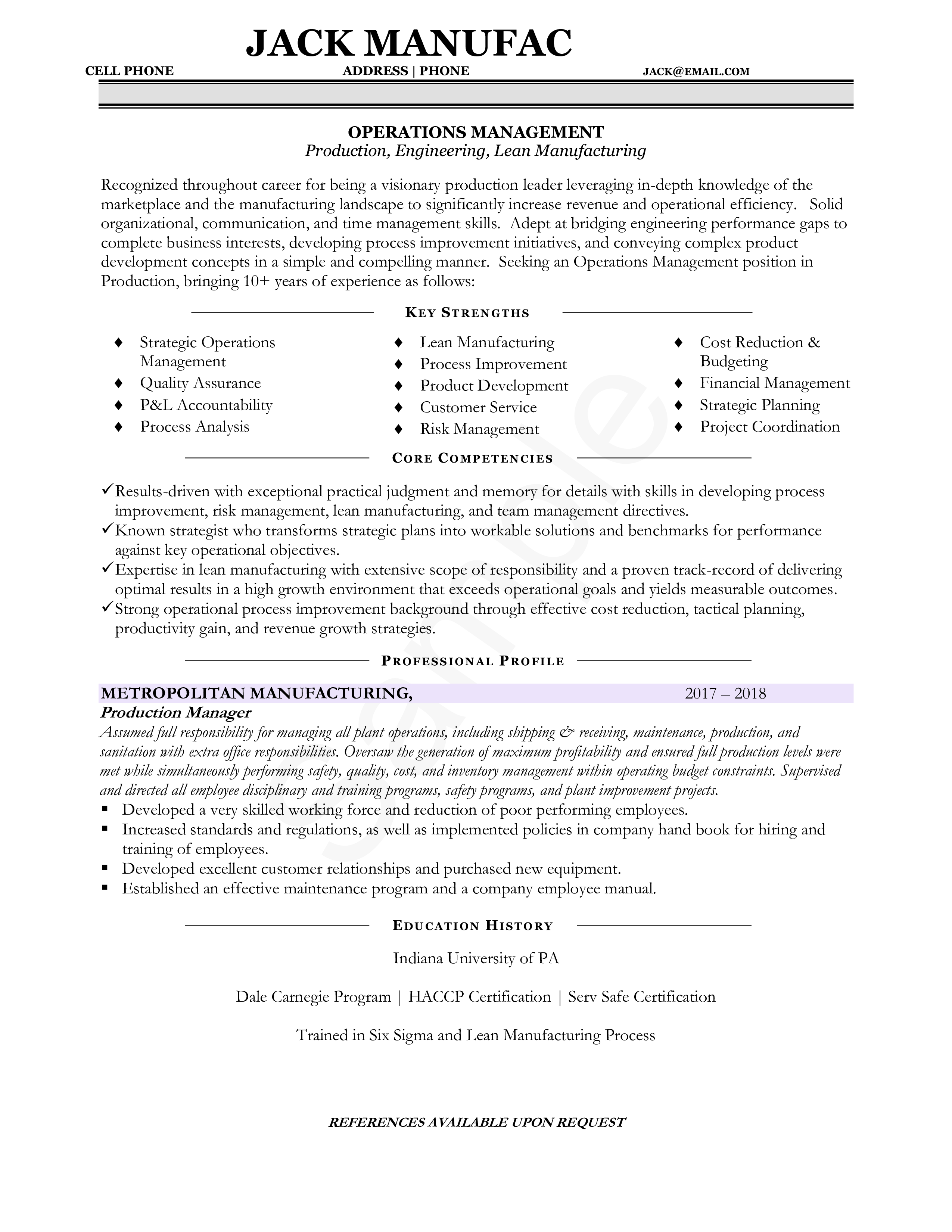 Resume for Production Manager | Templates at allbusinesstemplates.com