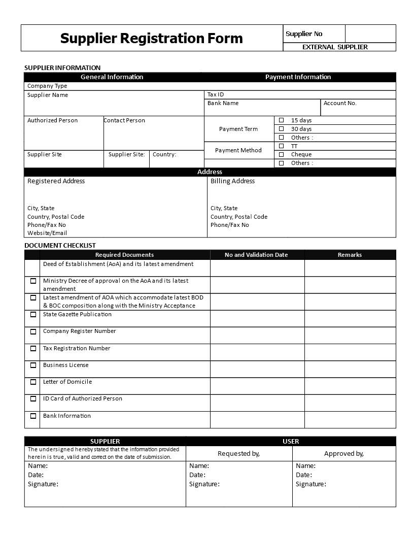 Supplier Application Form Template