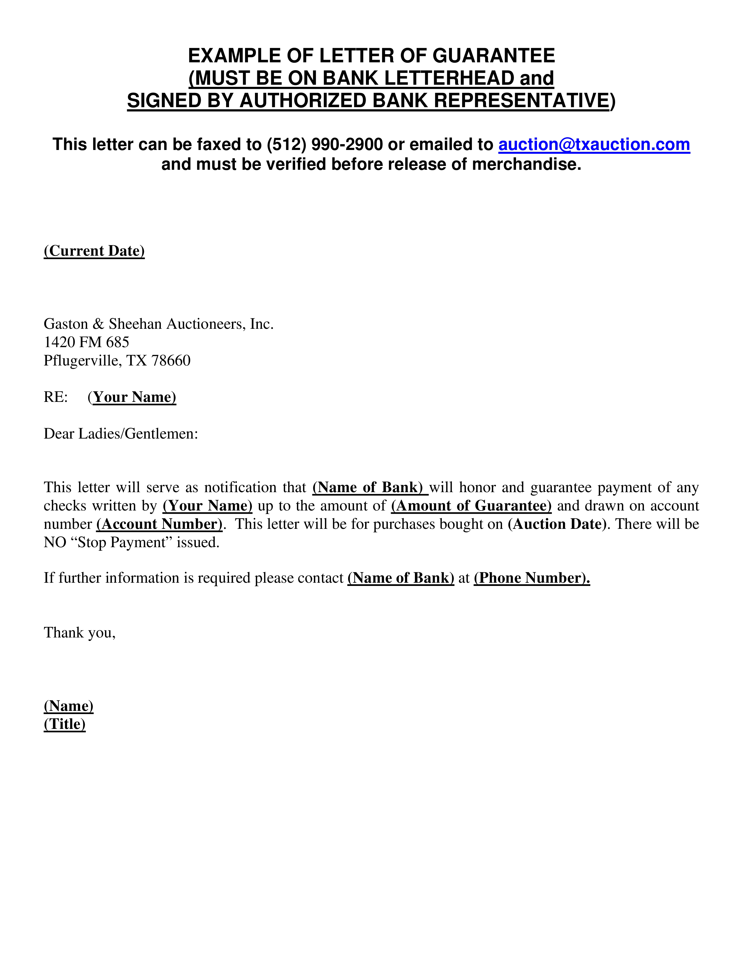  Guarantee Letter Format Allbusinesstemplates