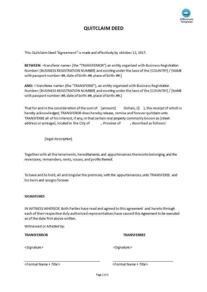 Sample Quitclaim Deed The Document Template Www vrogue co