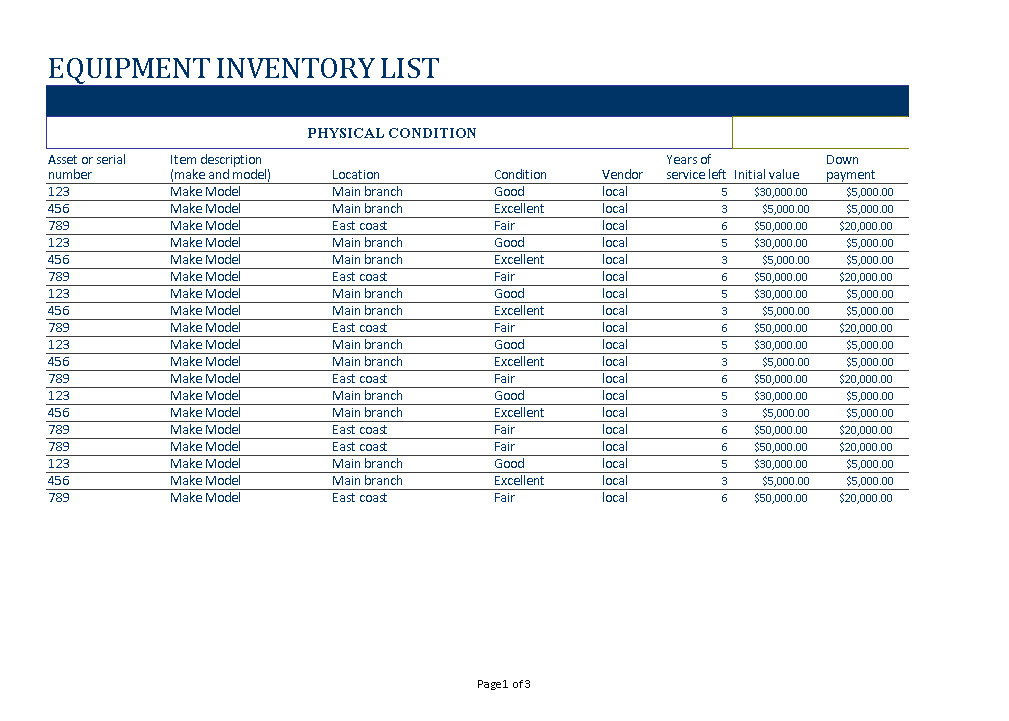 Business Equipment Inventory List Templates At Allbusinesstemplates