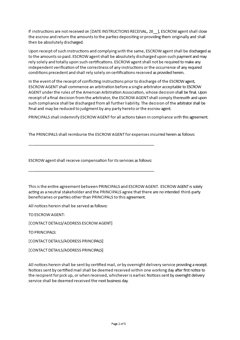 Real Estate Escrow agreement and instructions - Modèle Professionnel