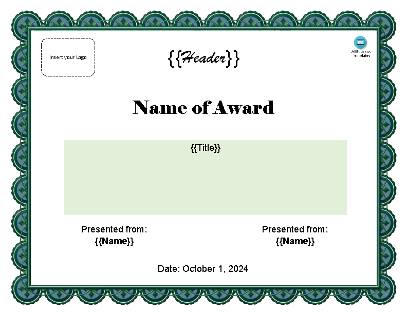 Printable Award Certificate | Templates at allbusinesstemplates.com