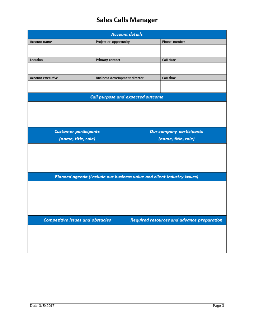 Sales Calls Manager | Templates at allbusinesstemplates.com