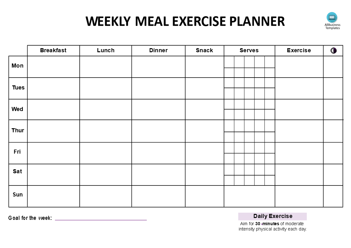 Weekly Meal Exercise Planner | Templates at allbusinesstemplates.com