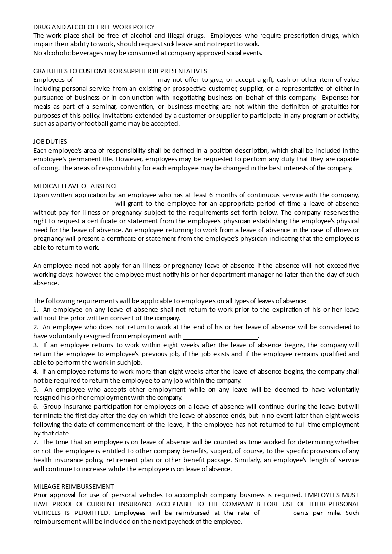 Employment Manual and Employee Signature | Templates at ...