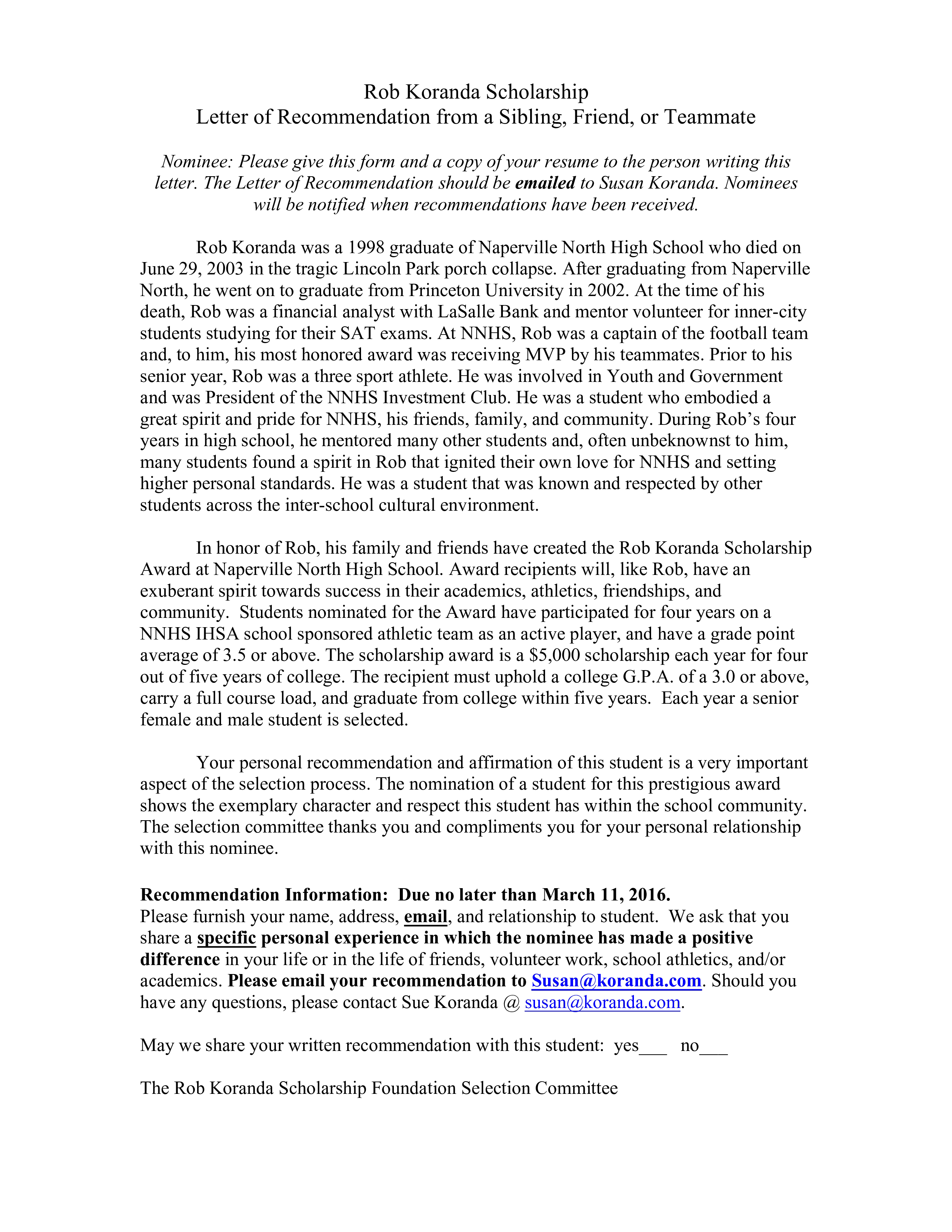 Scholarship Recommendation Letter Template Database