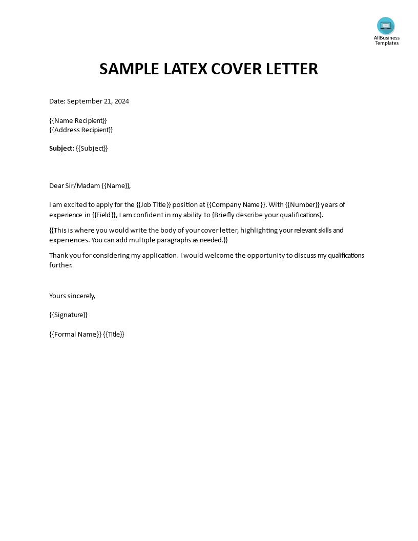 Latex Cover Letter | Templates at allbusinesstemplates.com