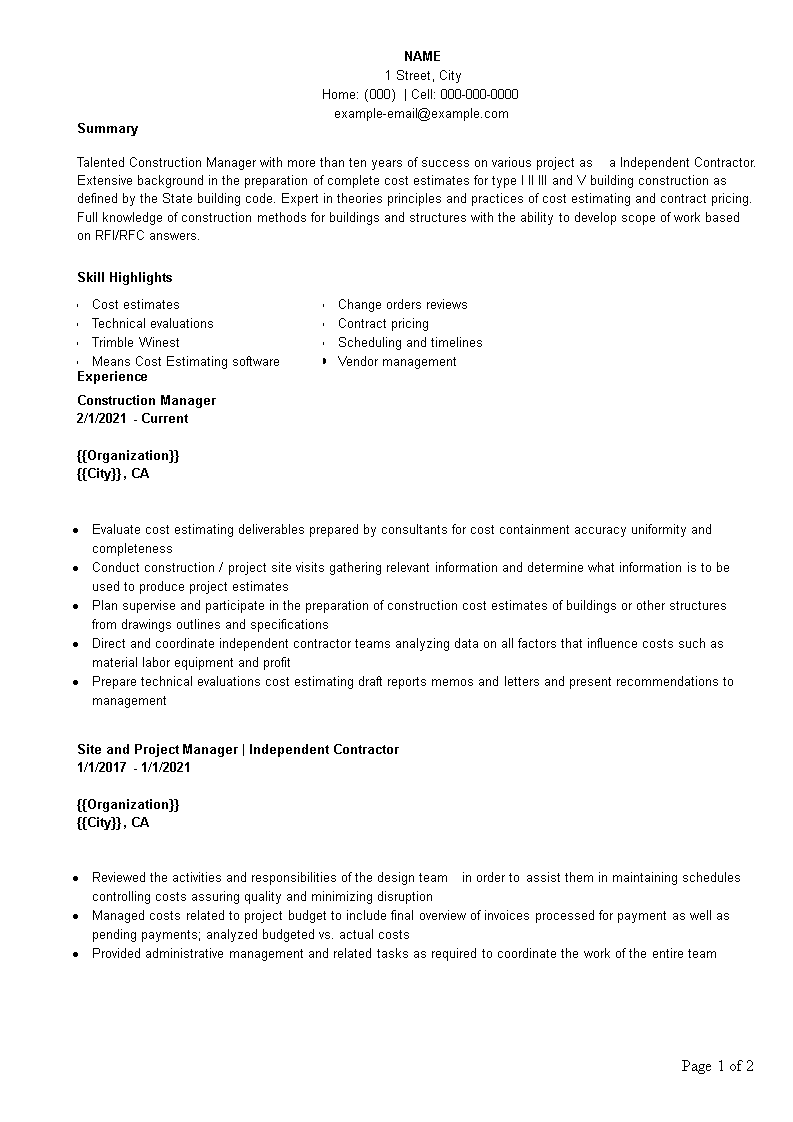 Independent Contractor CV | Templates at allbusinesstemplates.com