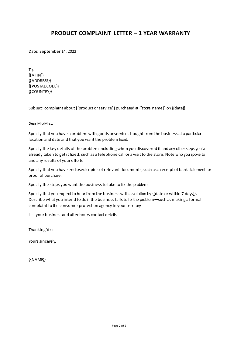 Product Complaint Letter Format | Templates at allbusinesstemplates.com